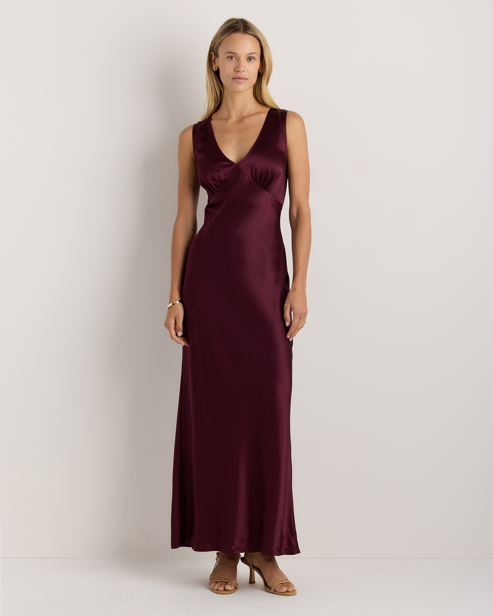 QUINCE V-Neck Silk Maxi Dress